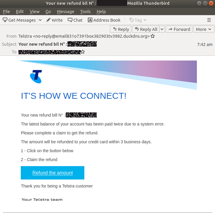 Scammers Lure Telstra Customers with 'Your new refund' Phishing Email ...